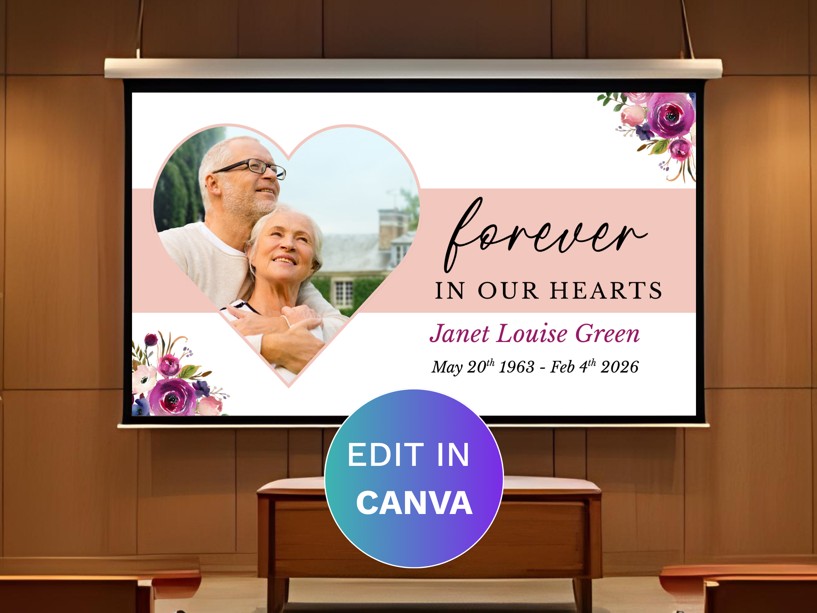 Canva Funeral Slideshow Template with Purple Roses – Funeral Templates