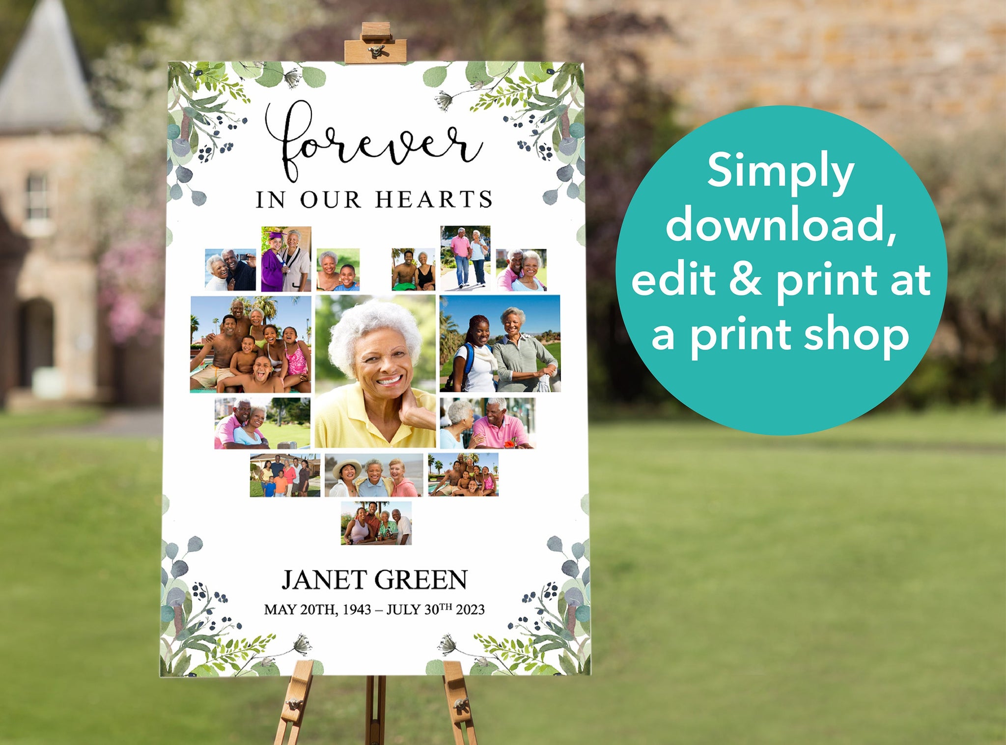 Funeral Poster with Green Leaves – Funeral Templates