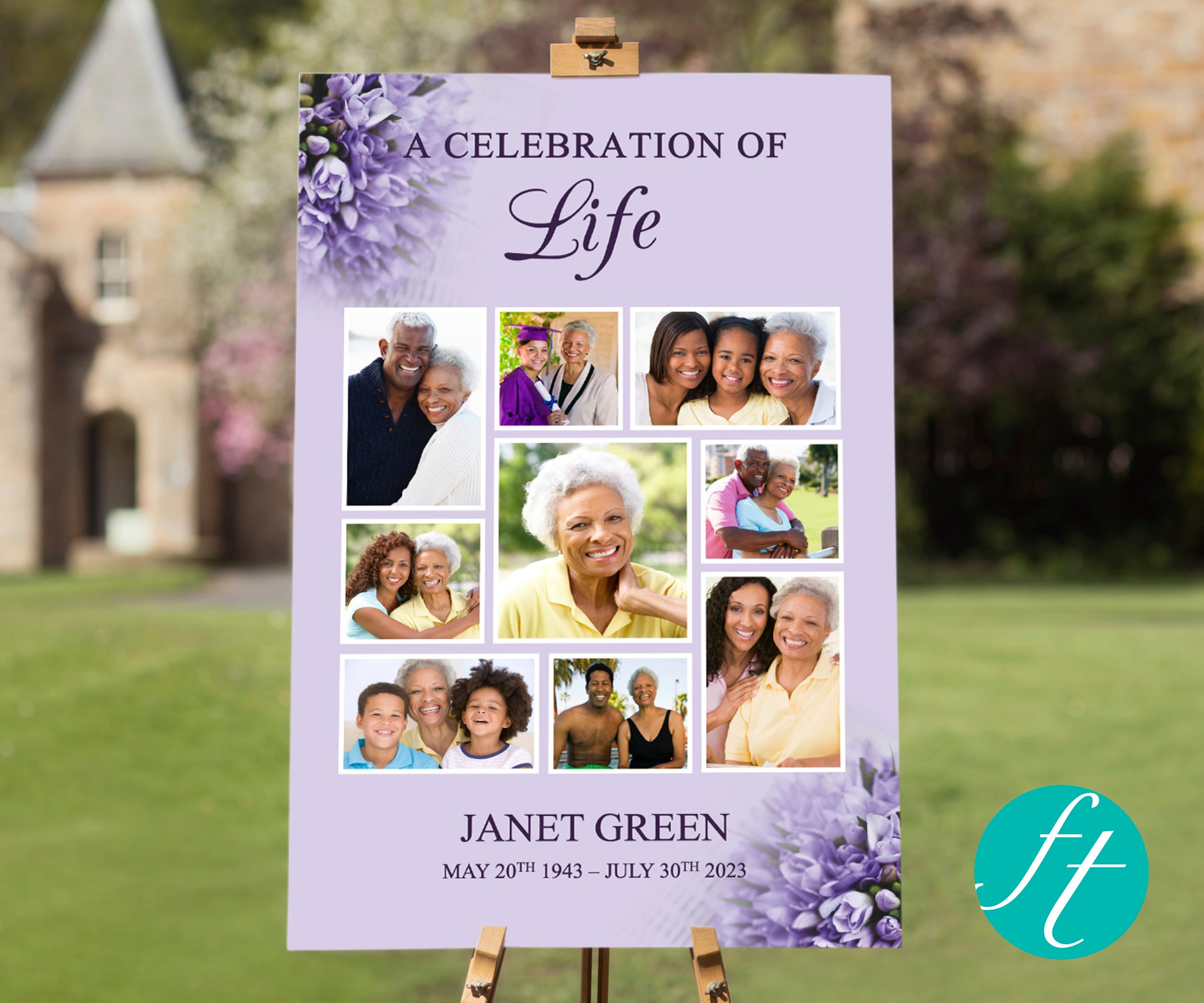 Purple Flowers Funeral Photo Collage – Funeral Templates