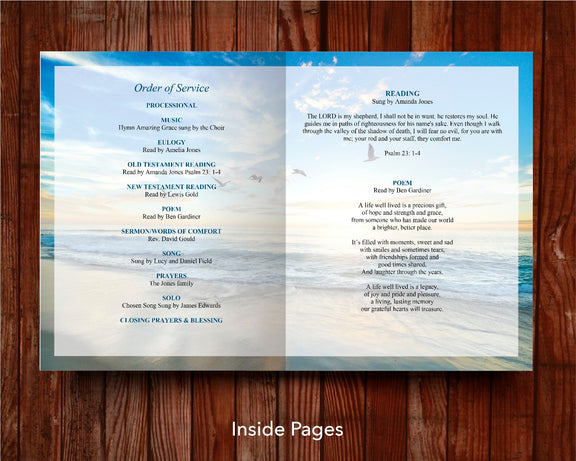 11x17 Funeral Program Template with 12 pages | Beach – Funeral Templates