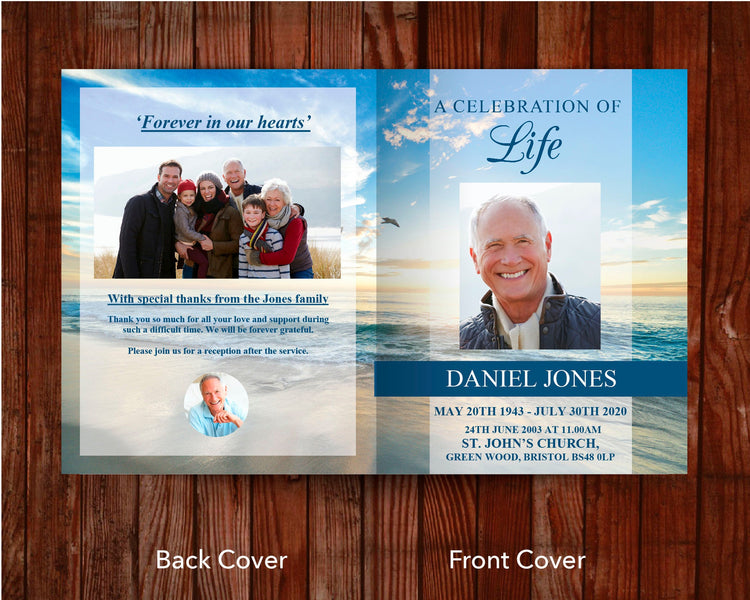 11x17 Funeral Program Template with 12 pages | Beach – Funeral Templates