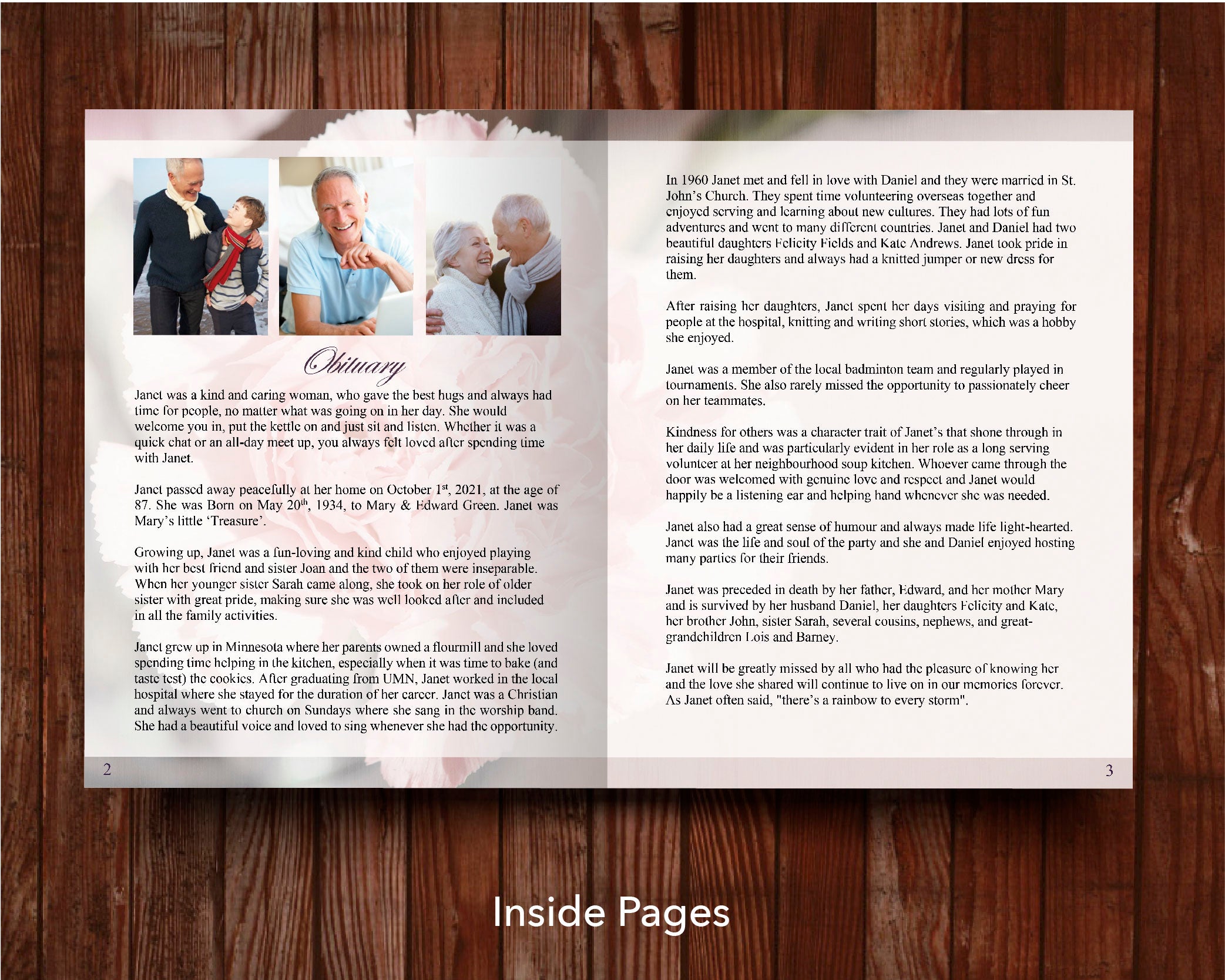 11x17 Funeral Program Template with 12 pages | Pink Carnations ...