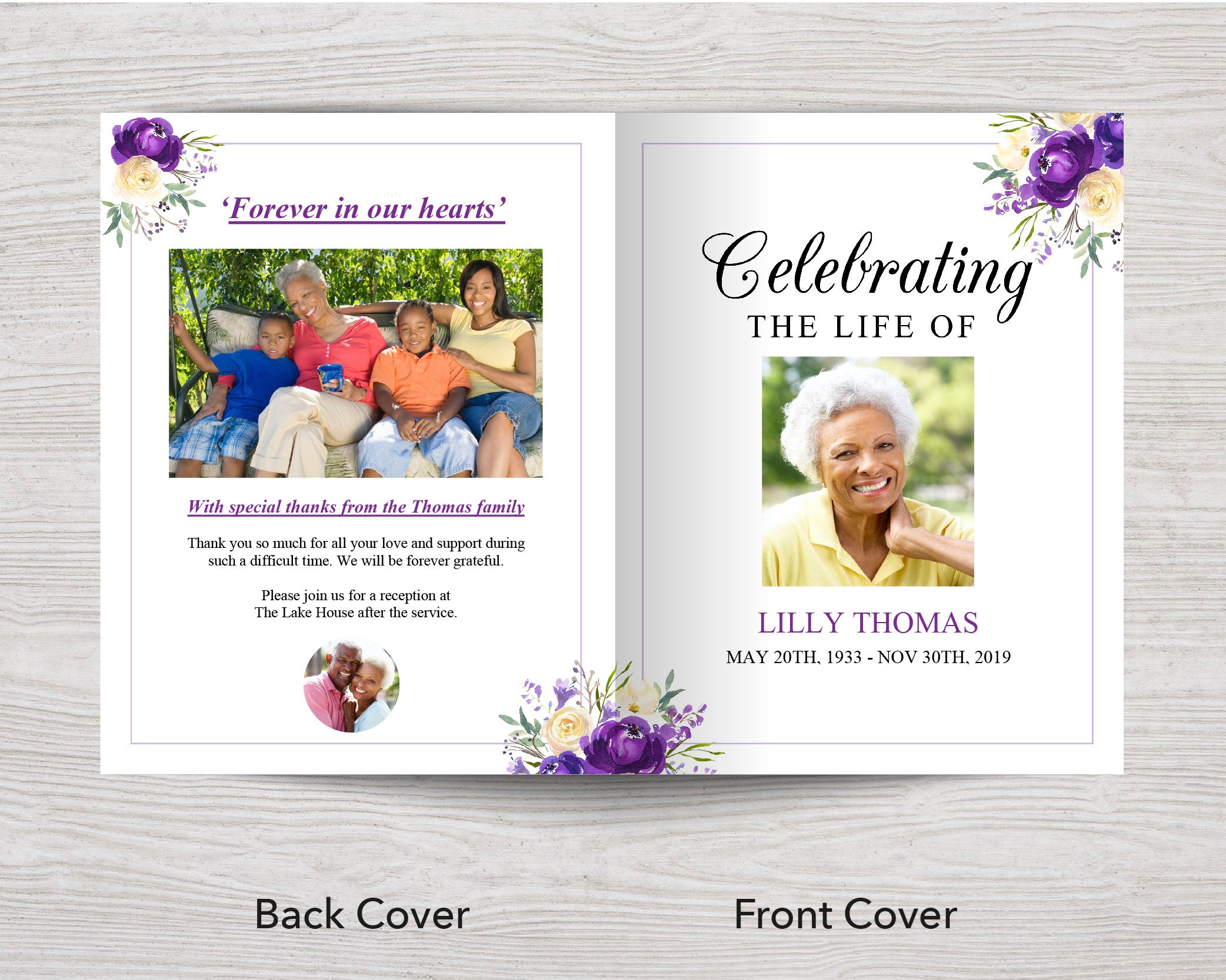 11x17 Funeral Program Template with 12 pages | Purple Flowers – Funeral ...