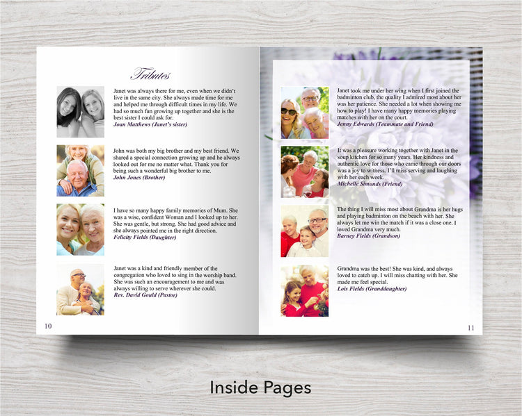 11x17 Funeral Program Template with 12 pages | Purple Bouquet – Funeral ...