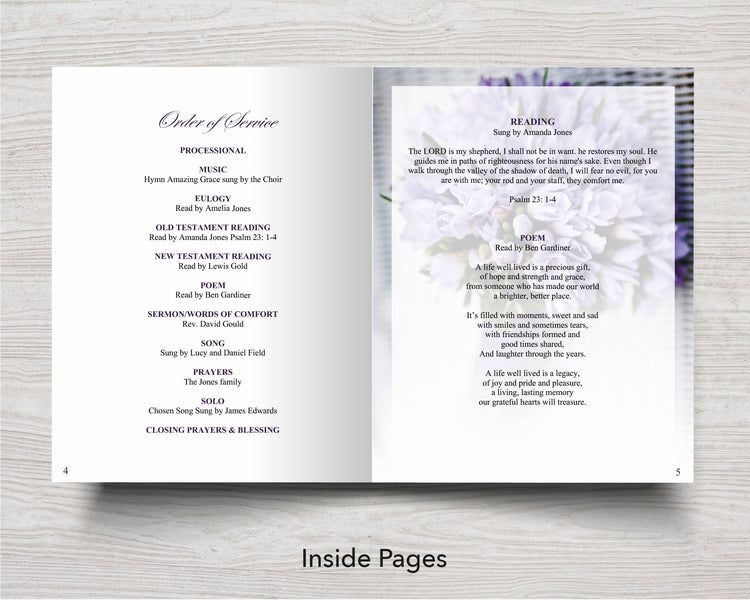 11x17 Funeral Program Template with 12 pages | Purple Bouquet – Funeral ...