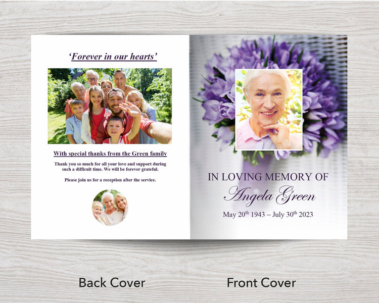 11x17 Funeral Program Template with 12 pages | Purple Bouquet – Funeral ...