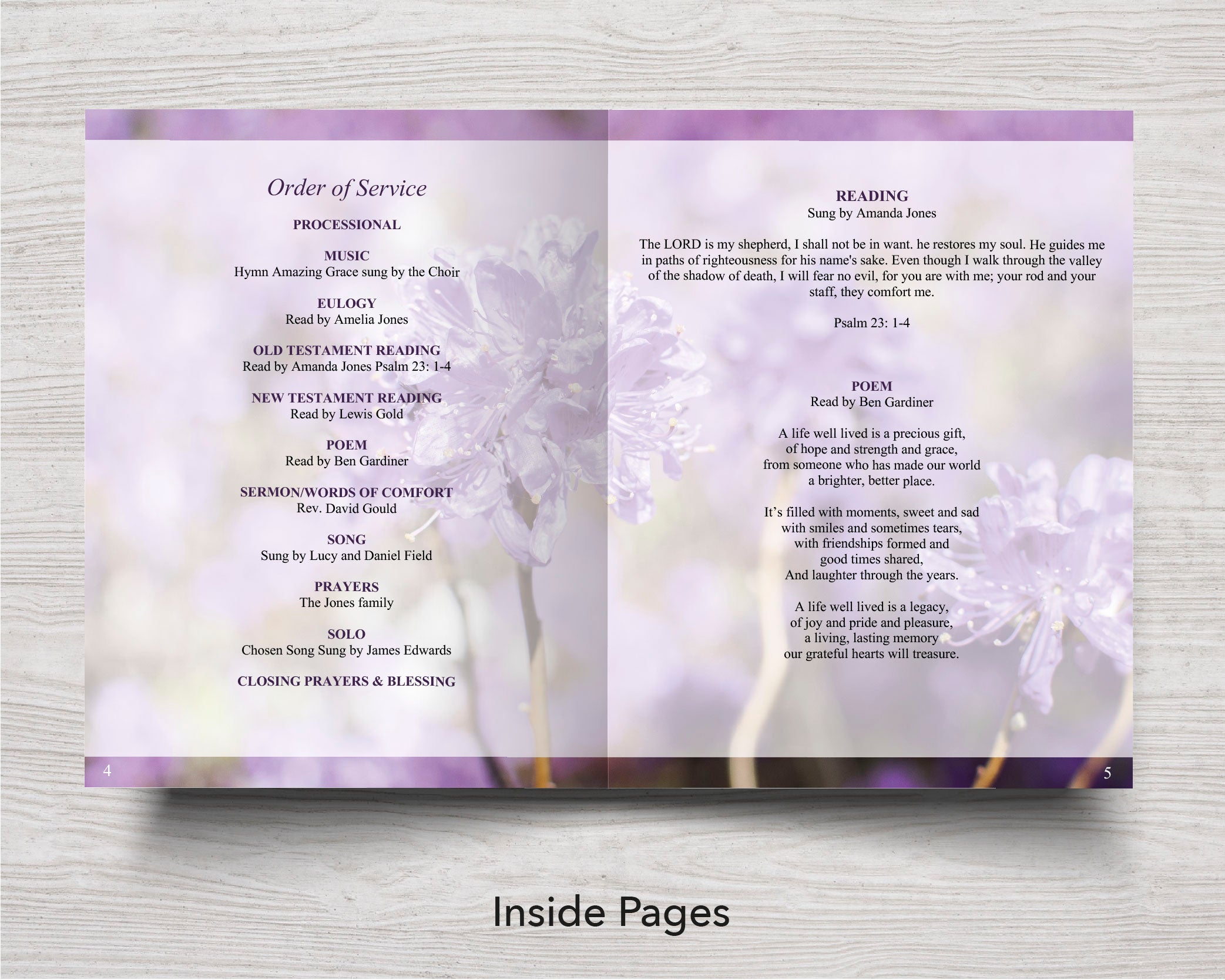 11x17 Funeral Program Template with 12 pages | Purple Flowers – Funeral ...