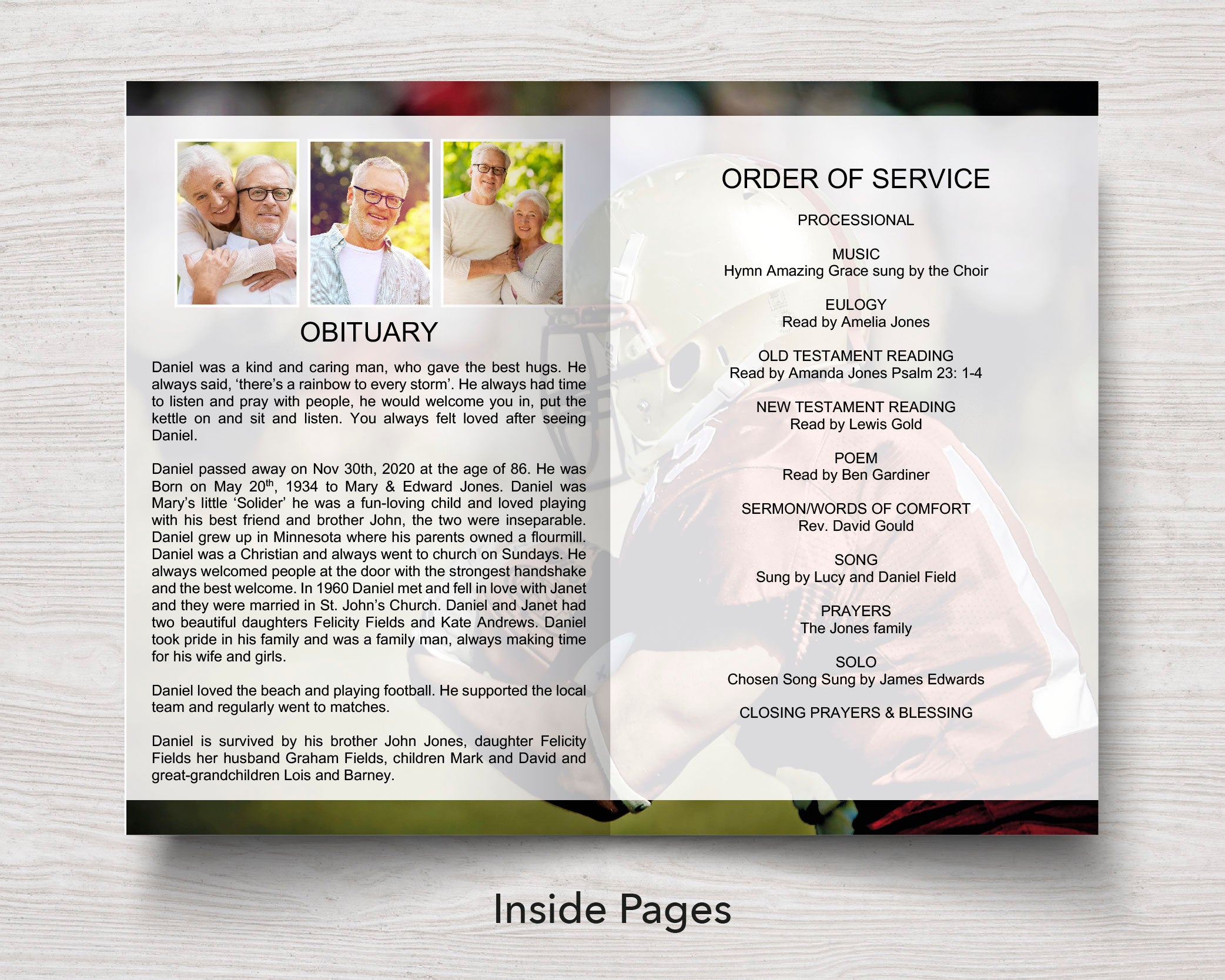 4 Page Football Funeral Program Template – Funeral Templates