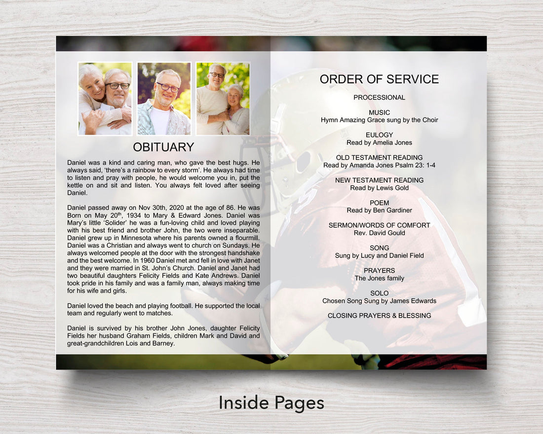 4 Page Football Funeral Program Template – Funeral Templates