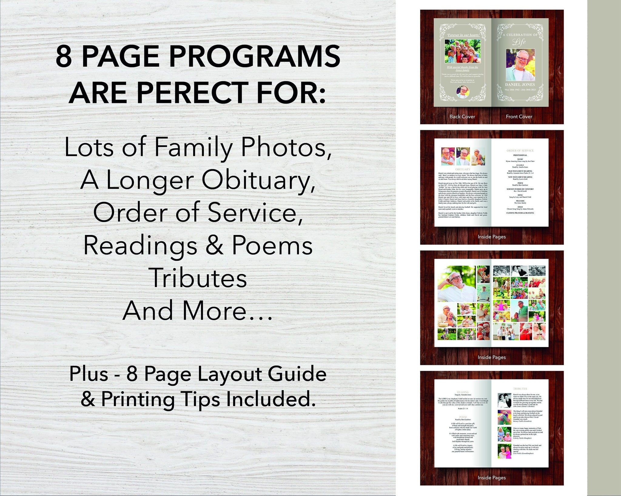 8 Page Classic Flora Funeral Program Template – Funeral Templates