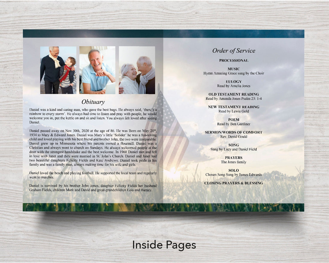 11x17 Military Funeral Program Template – Funeral Templates
