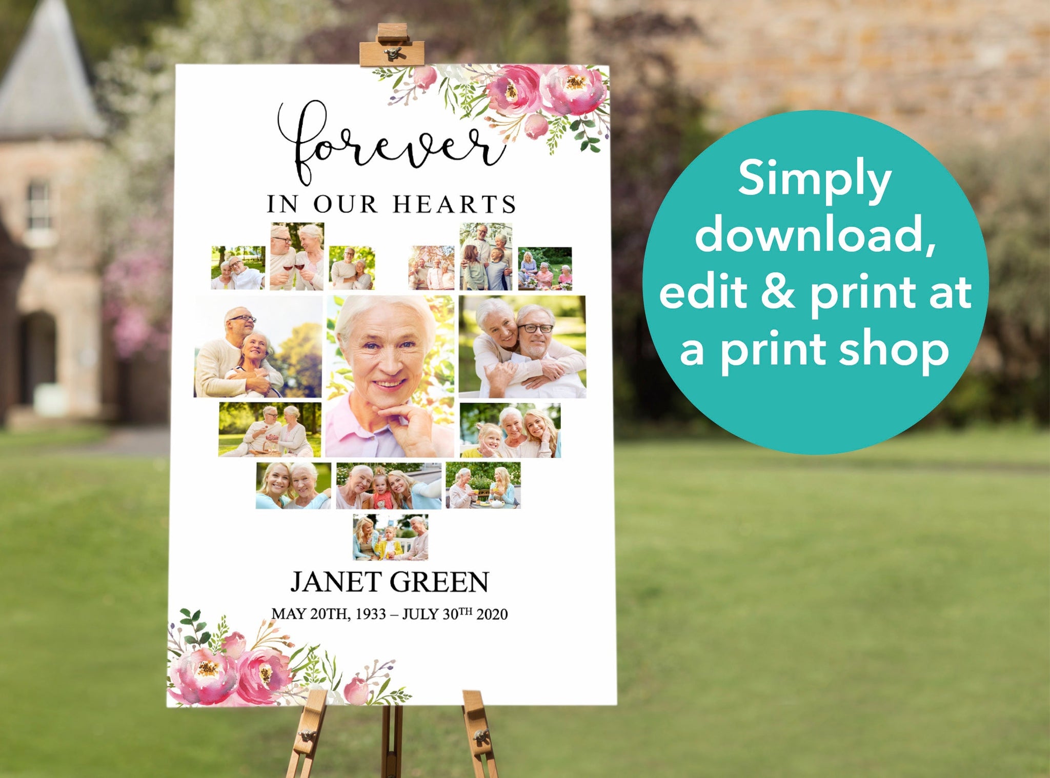 Funeral Memory Board with Pink Flowers – Funeral Templates