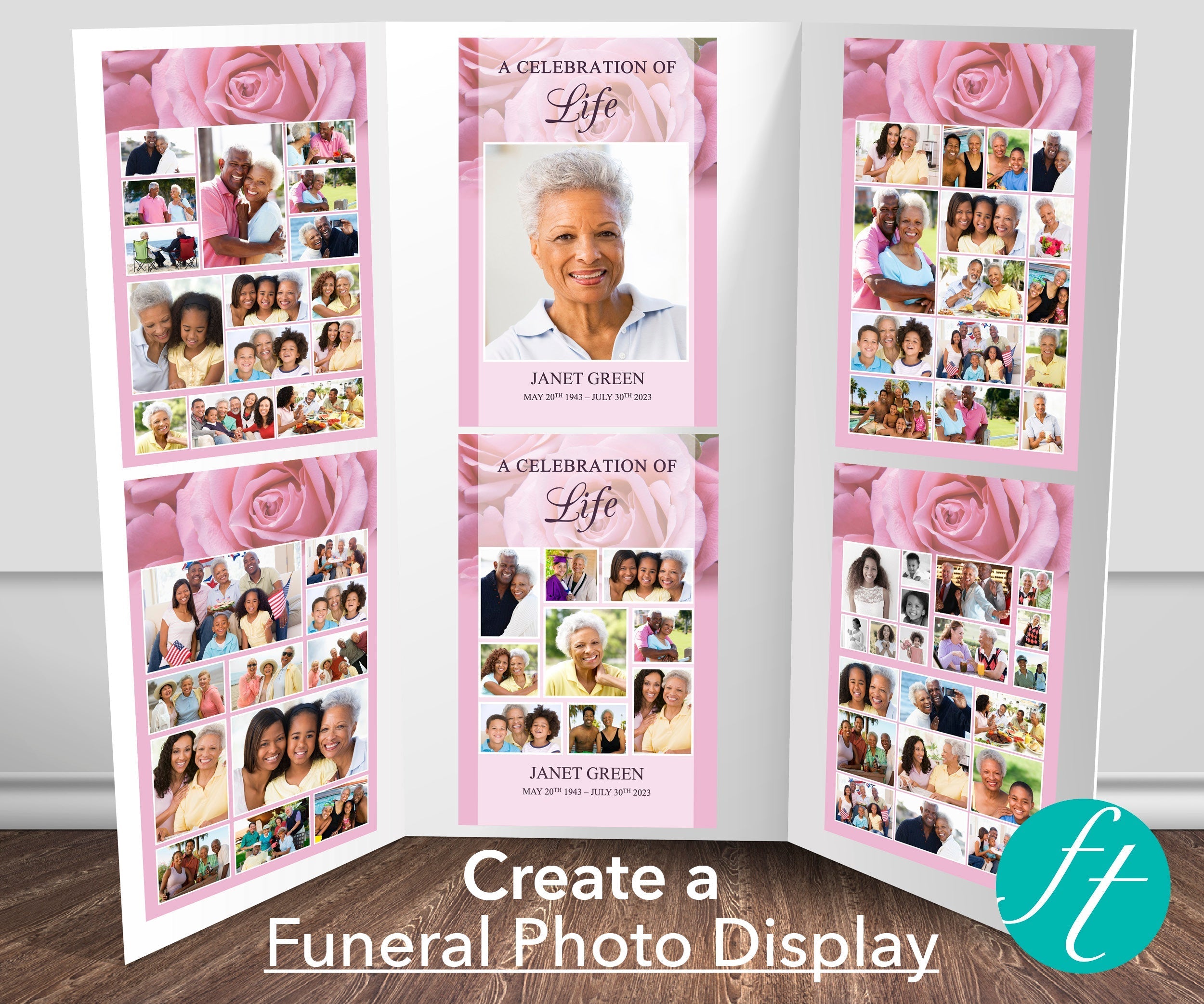 Funeral Memory Board with Pink Roses – Funeral Templates