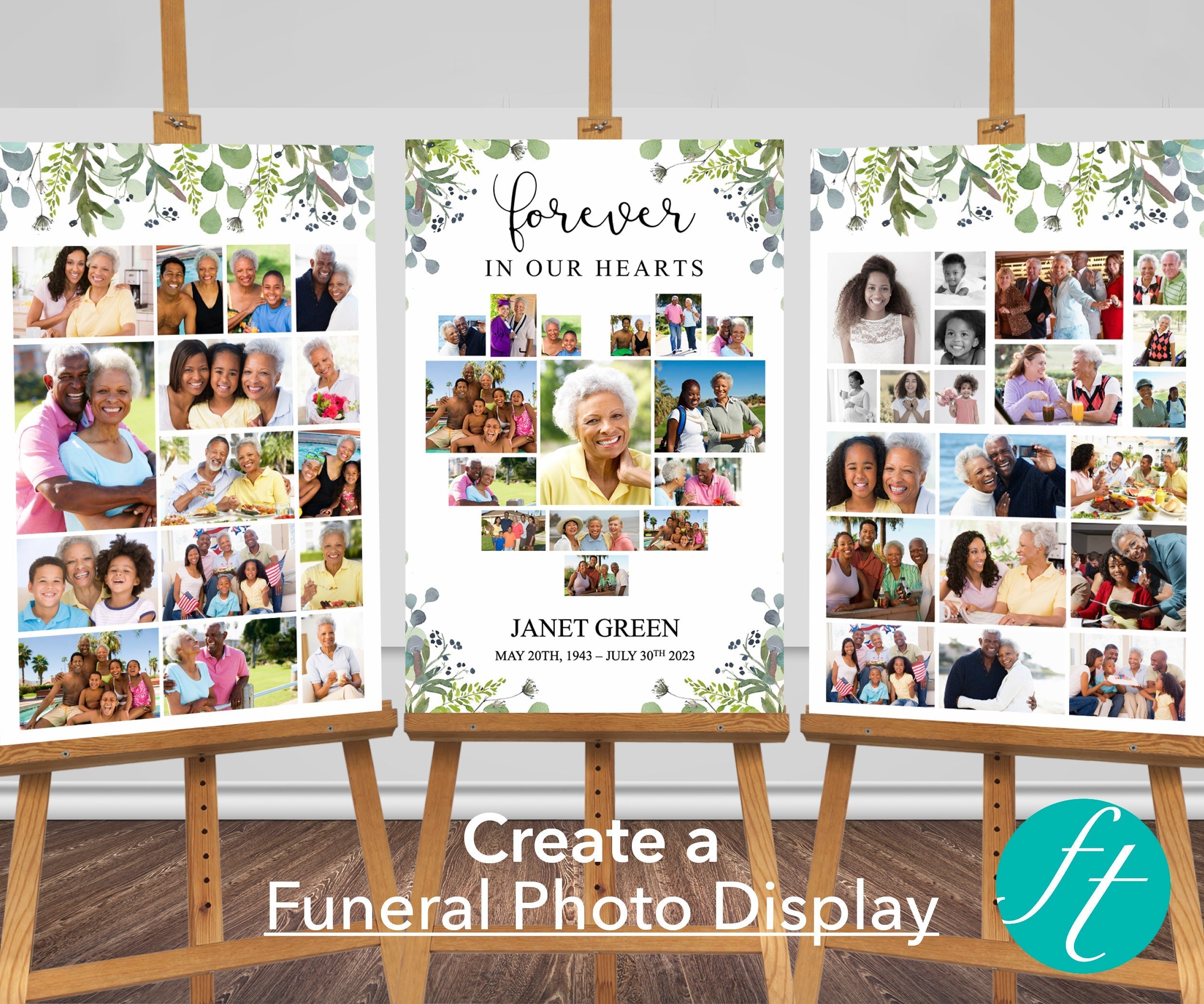 Funeral Photo Display with Green Leaves Design – Funeral Templates