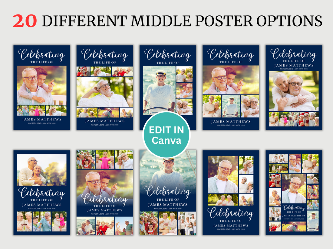 Navy Blue Funeral Poster Bundle (Canva Templates) – Funeral Templates