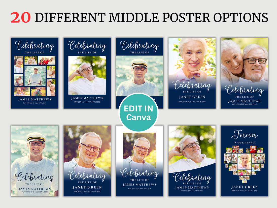 Navy Blue Funeral Poster Bundle (Canva Templates) – Funeral Templates
