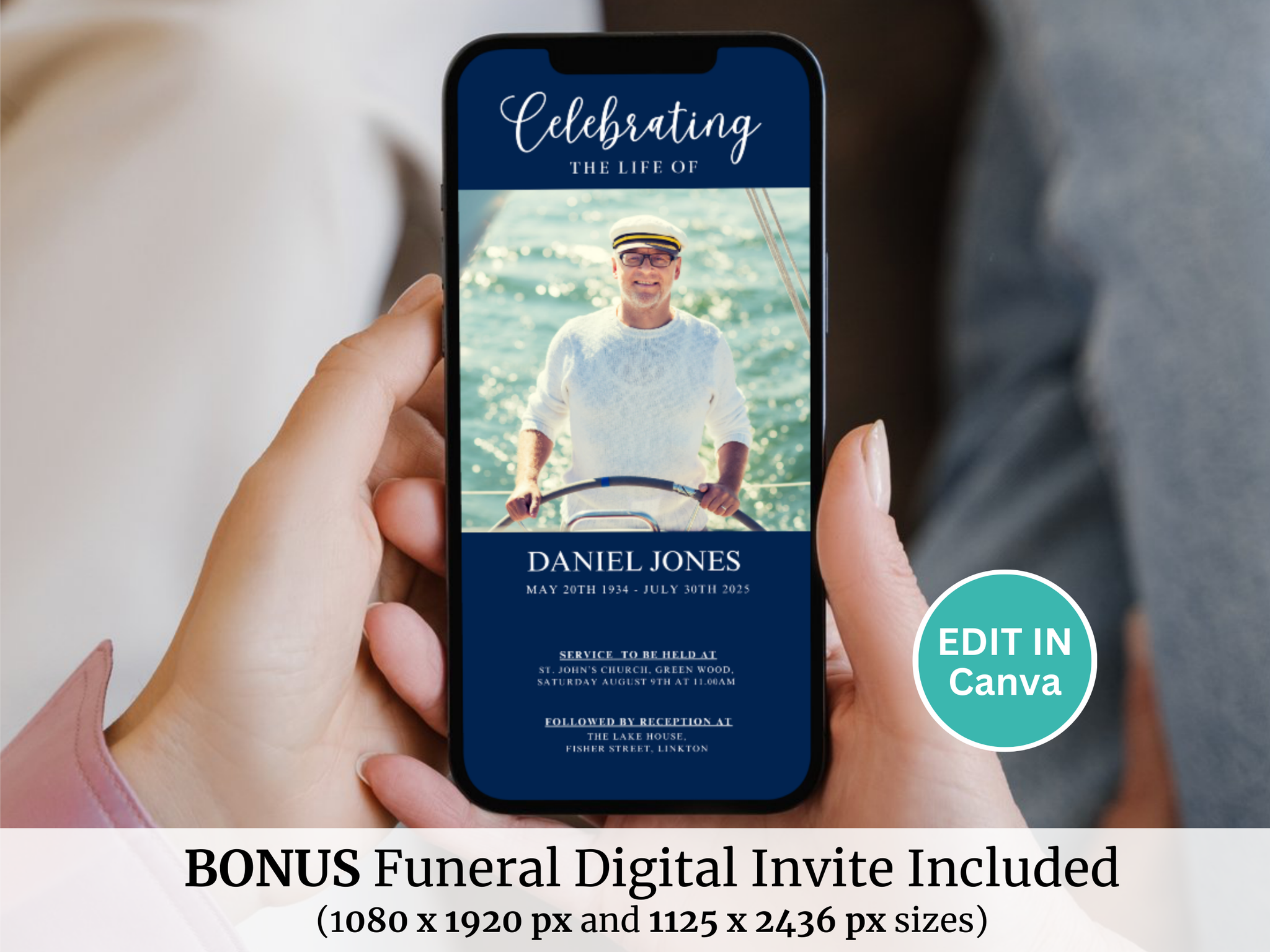 Navy Blue Funeral Poster Bundle (Canva Templates) – Funeral Templates