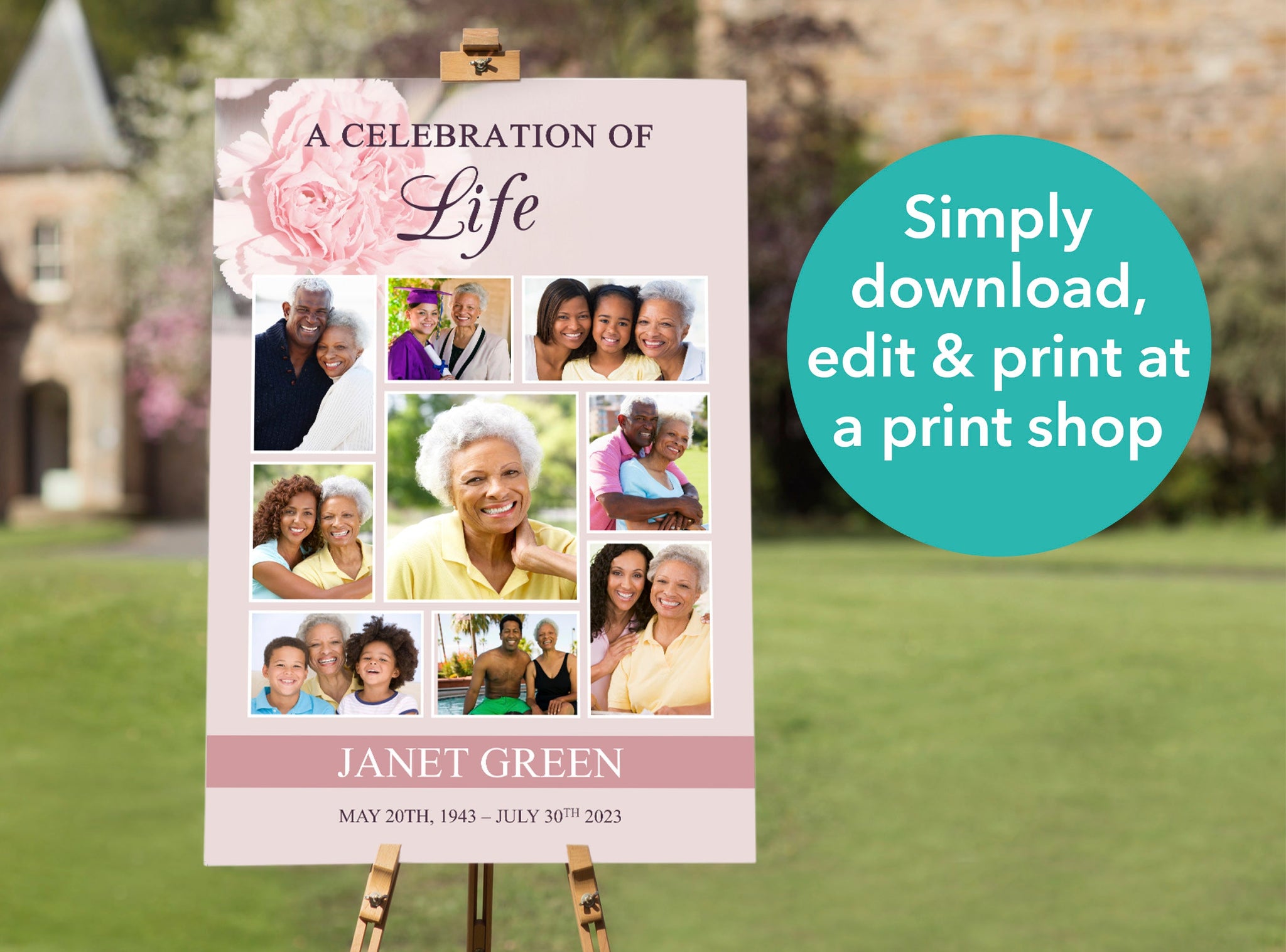Pink Funeral Photo Display with Three Funeral Posters – Funeral Templates