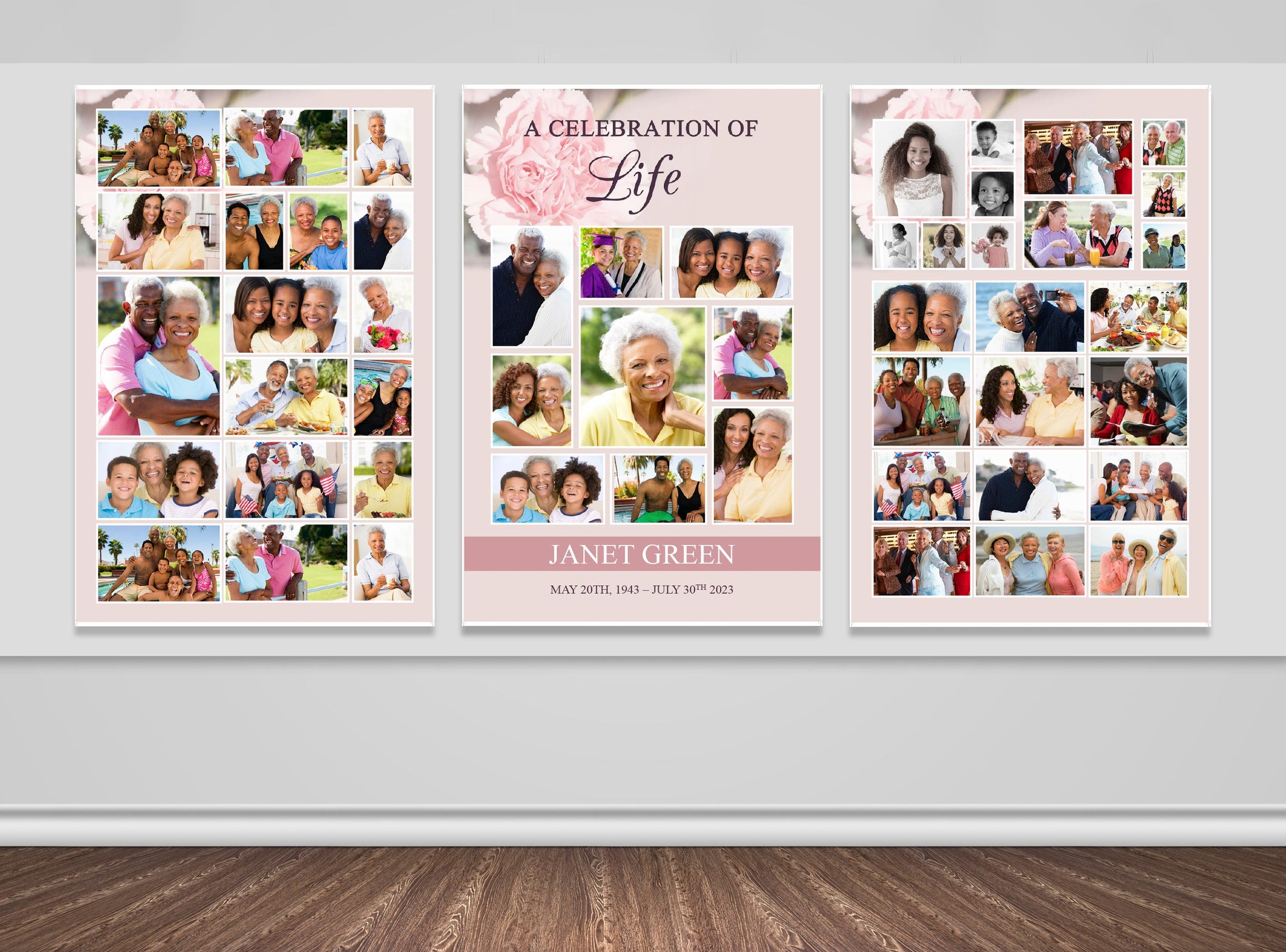 Pink Funeral Photo Display with Three Funeral Posters – Funeral Templates