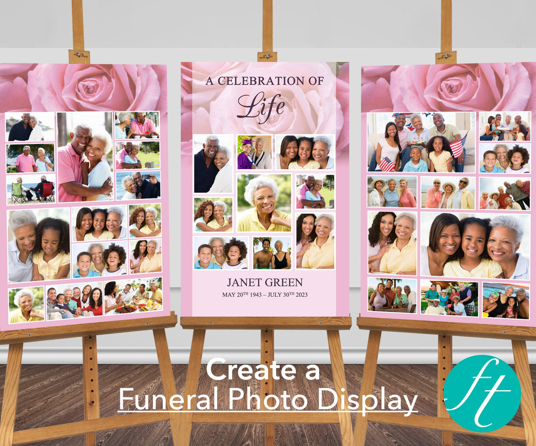 Pink Rose Funeral Photo Display with 3 Funeral Posters – Funeral Templates