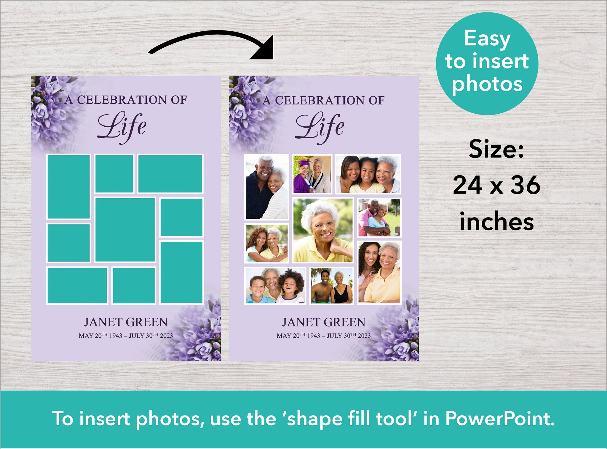 Purple Funeral Photo Display with Three Funeral Posters – Funeral Templates