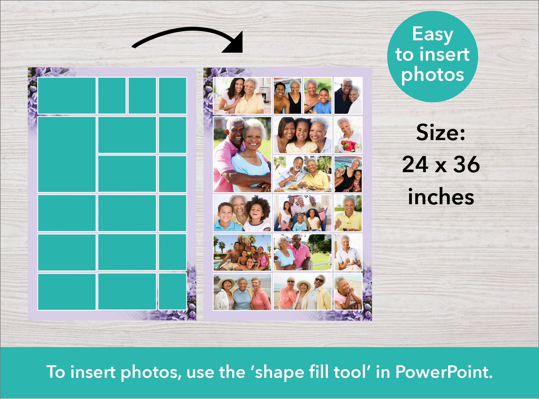 Purple Funeral Photo Display with Three Funeral Posters – Funeral Templates