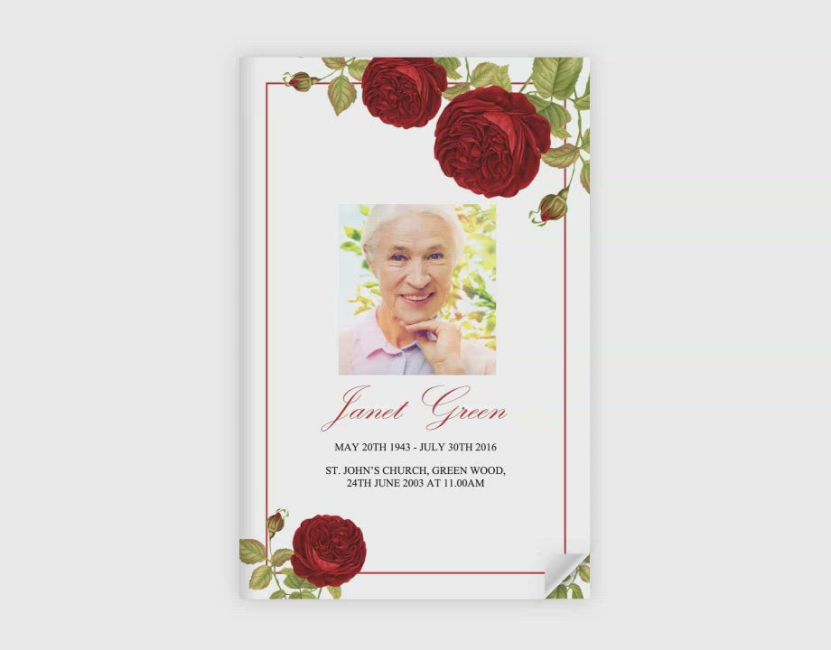 Red Rose Funeral Program Template – Funeral Templates