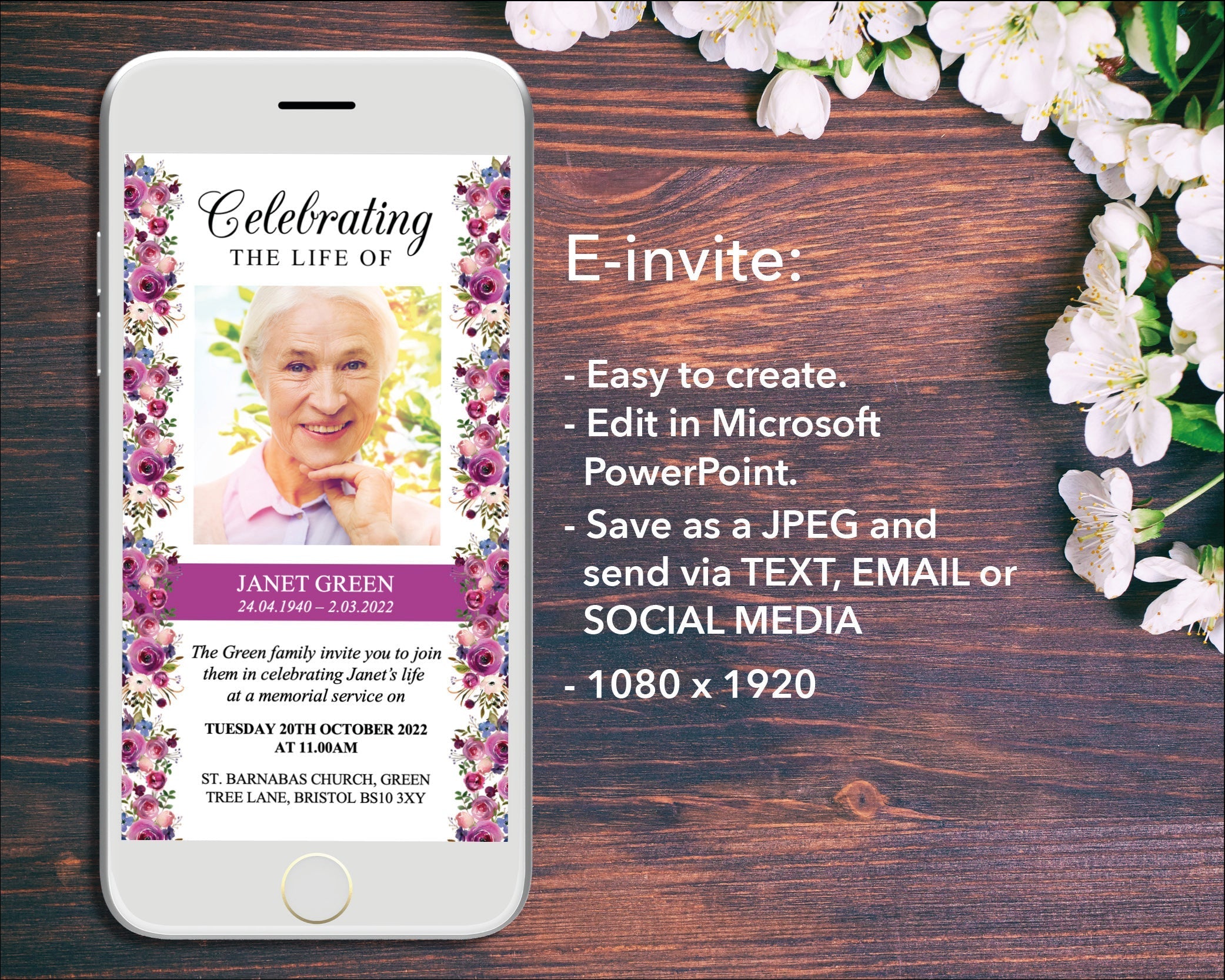 Floral Display Funeral e-Invite & Invitation Card – Funeral Templates