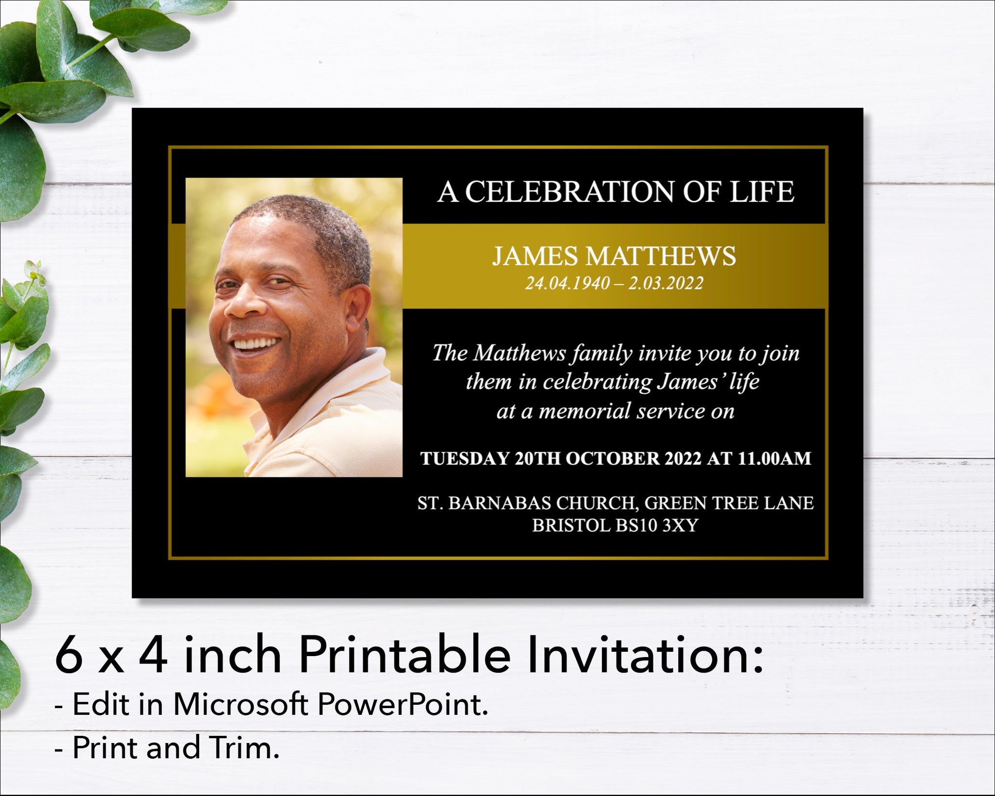 Golden Funeral e-Invite & Invitation Card – Funeral Templates