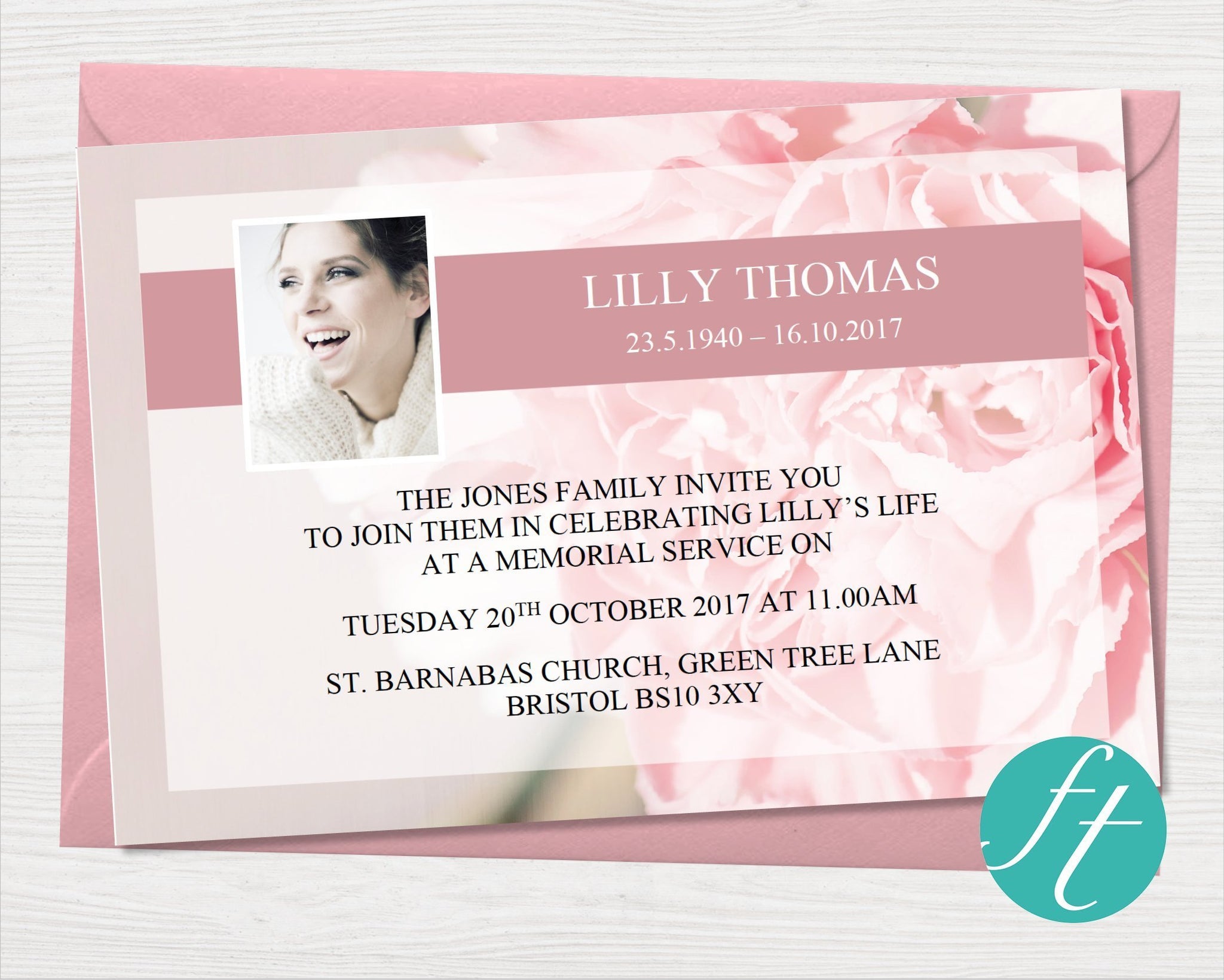 Funeral Invitation Card | Pink Carnations – Funeral Templates