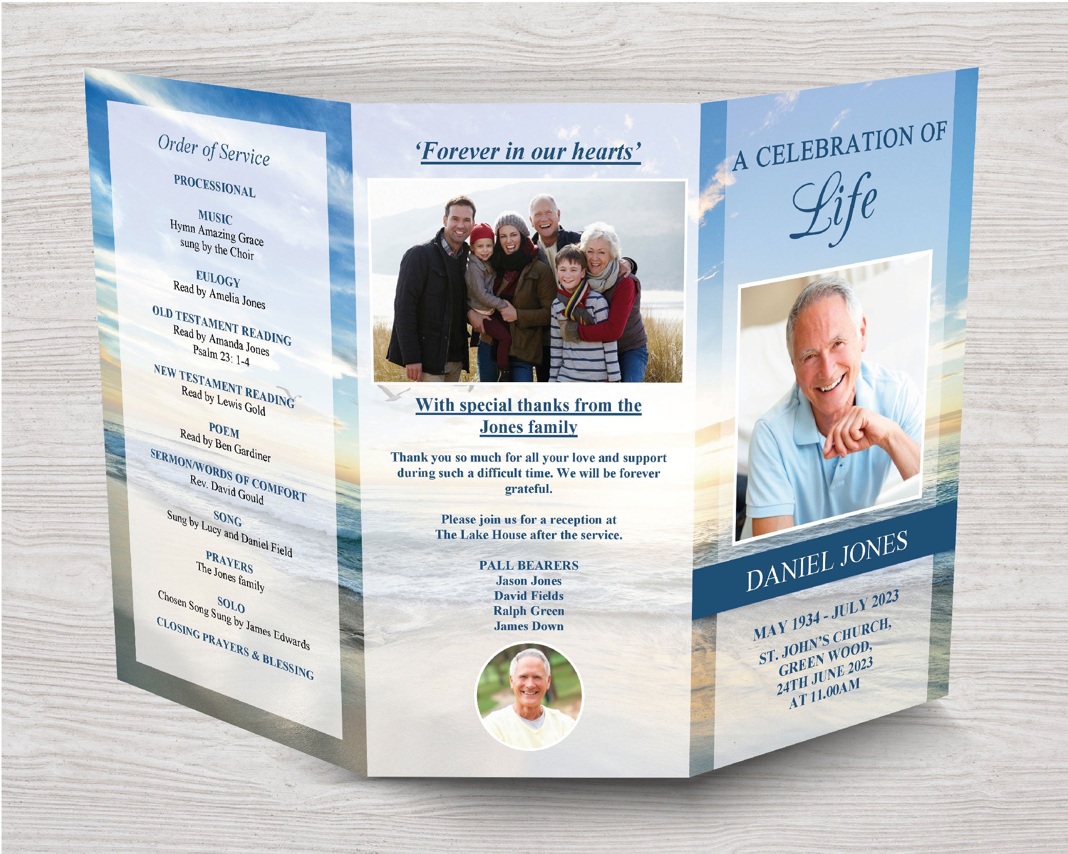 11x17 Trifold Beach Funeral Program Template – Funeral Templates