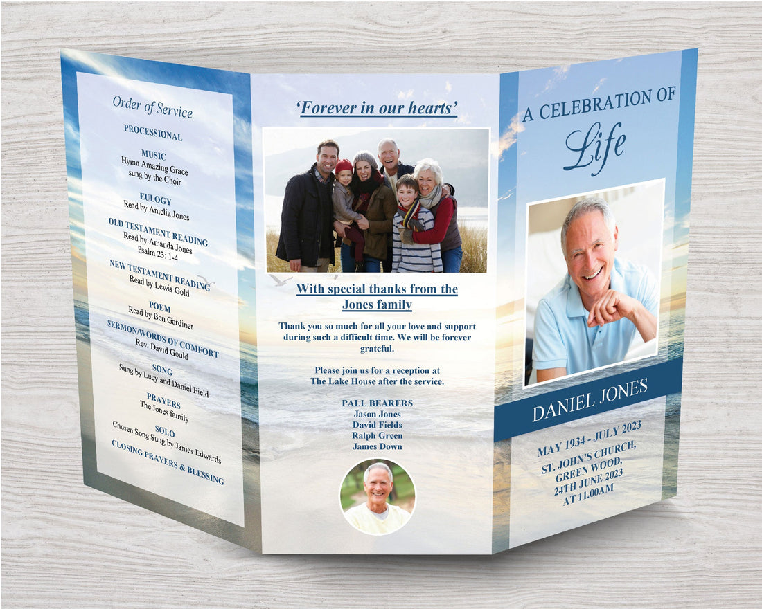 11x17 Trifold Beach Funeral Program Template – Funeral Templates