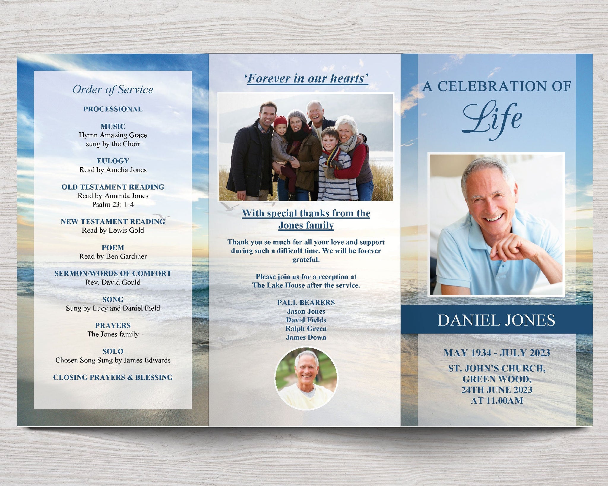 11x17 Trifold Beach Funeral Program Template – Funeral Templates