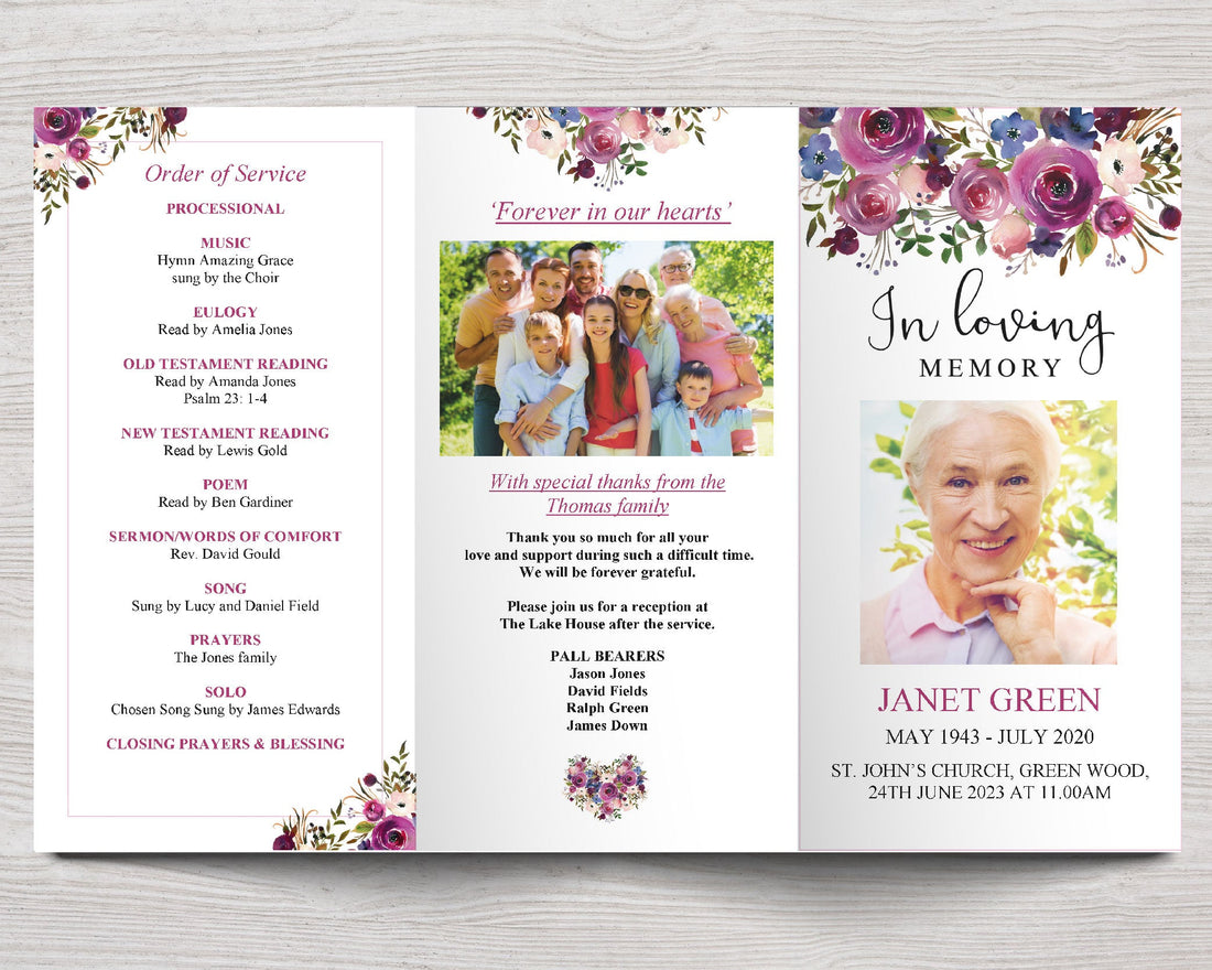 11x17 Trifold Floral Display Funeral Program Template – Funeral Templates