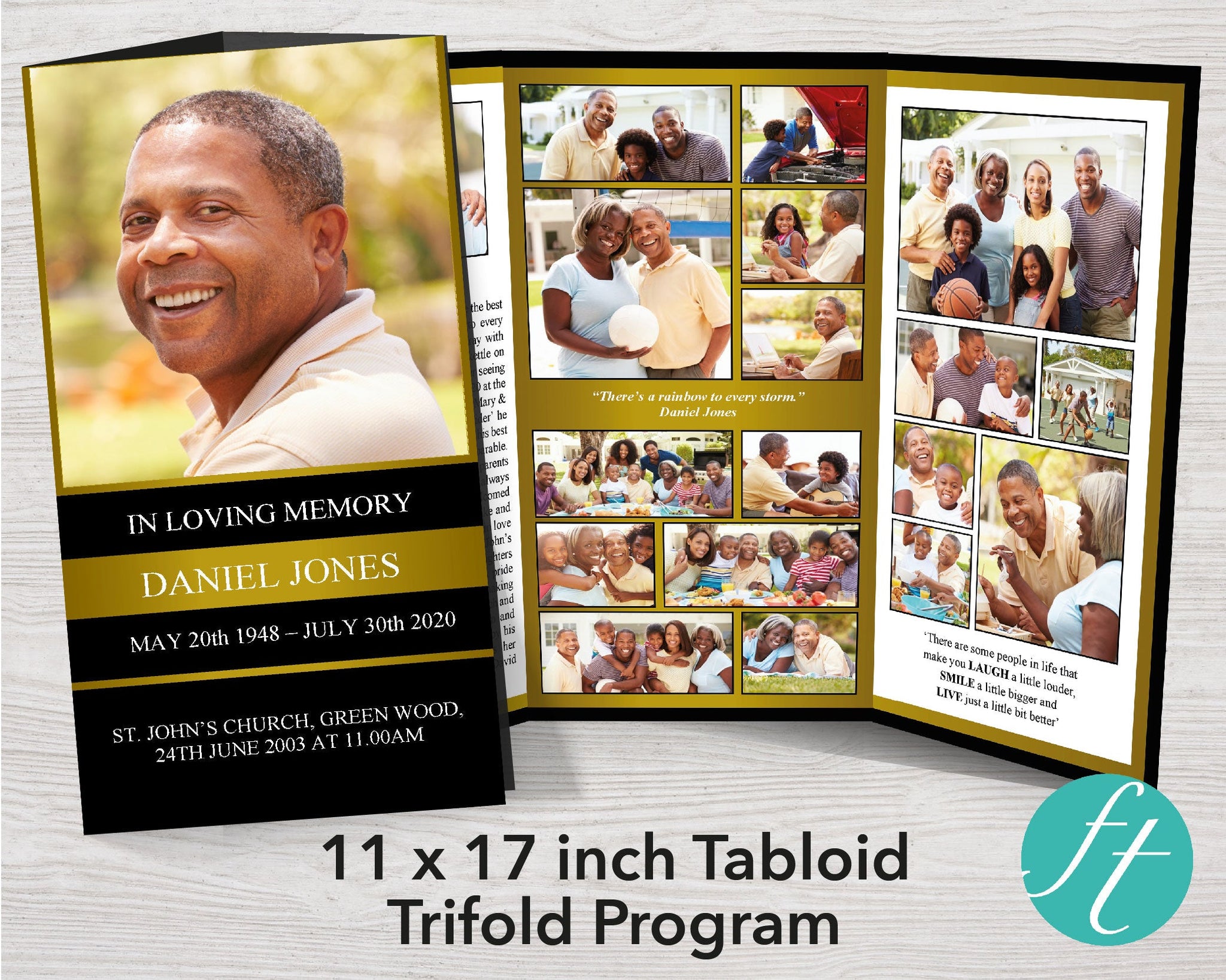 11x17 Trifold Funeral Program Template | Golden – Funeral Templates