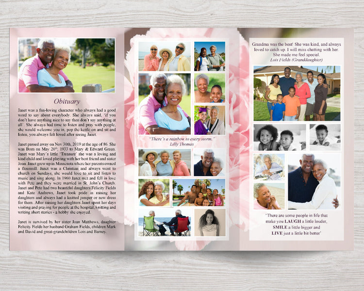 11x17 Trifold Funeral Program Template | Pink Carnations – Funeral ...