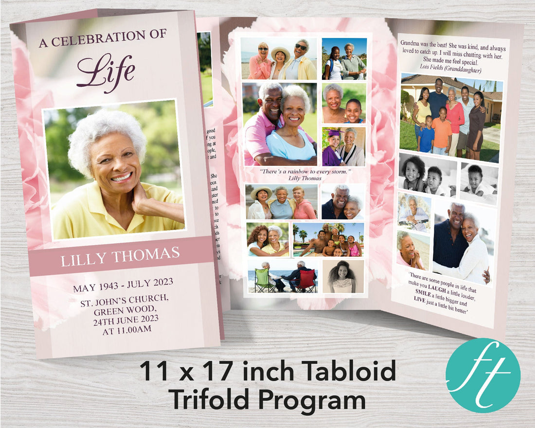 11x17 Trifold Funeral Program Template | Pink Carnations – Funeral ...