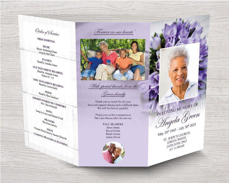 11x17 Trifold Funeral Program Template | Purple Bouquet – Funeral Templates