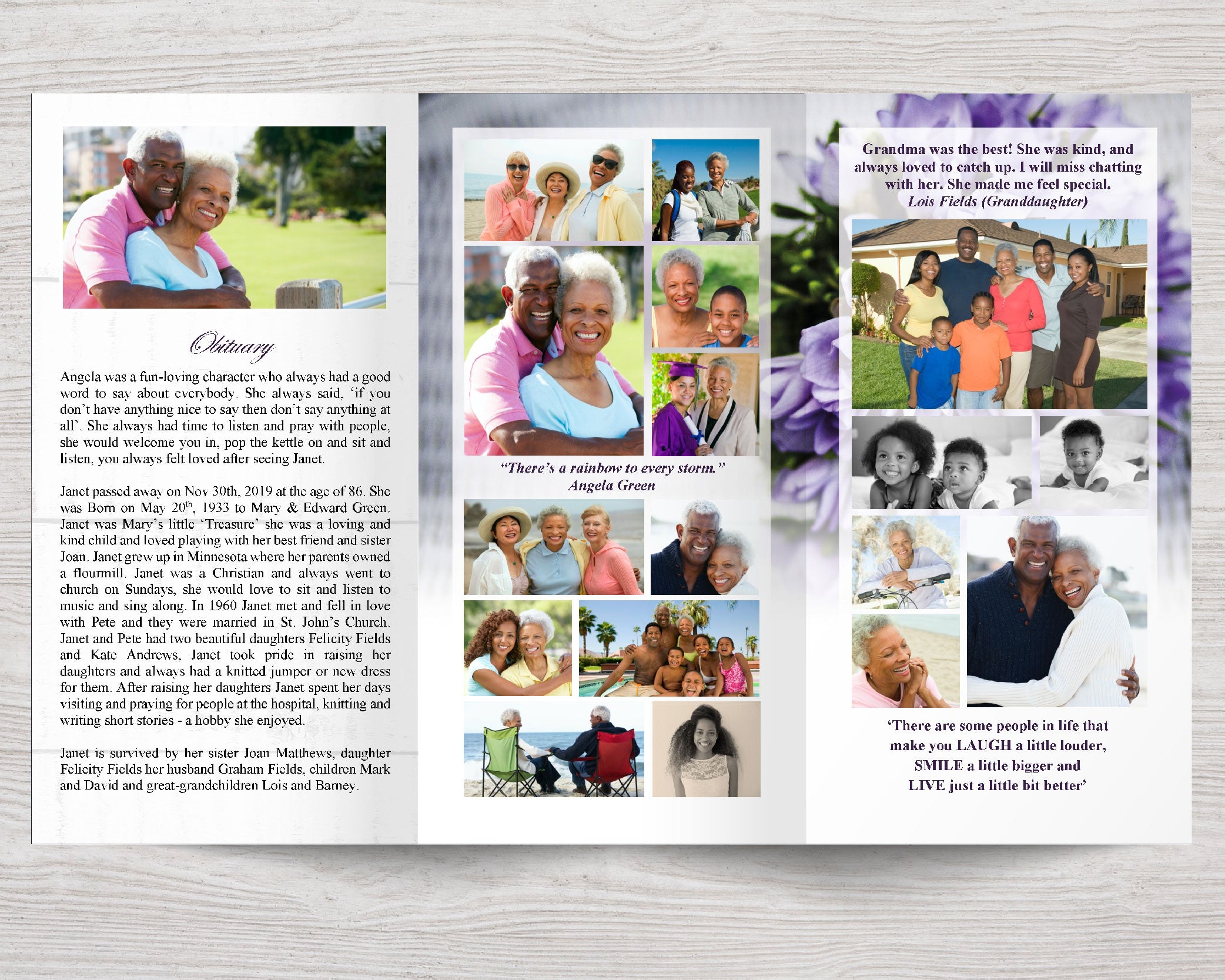 11x17 Trifold Funeral Program Template | Purple Flowers – Funeral Templates