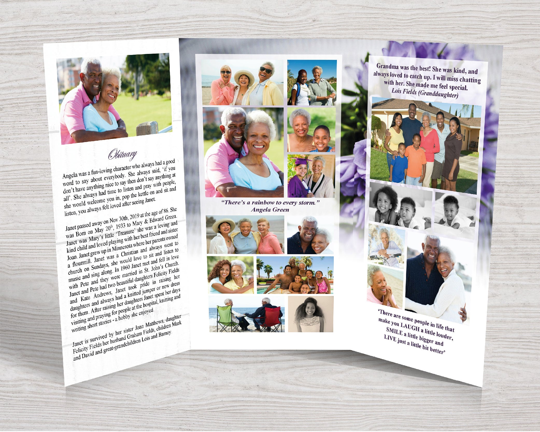 11x17 Trifold Funeral Program Template | Purple Flowers – Funeral Templates