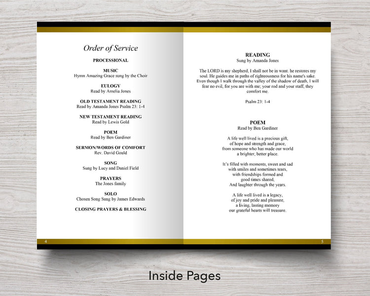 12 Page Golden Funeral Program Template – Funeral Templates