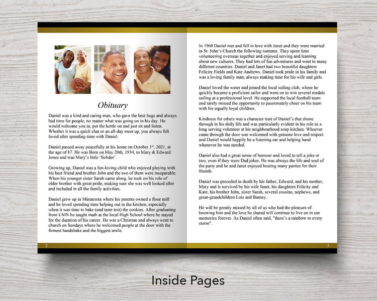 12 Page Golden Funeral Program Template – Funeral Templates