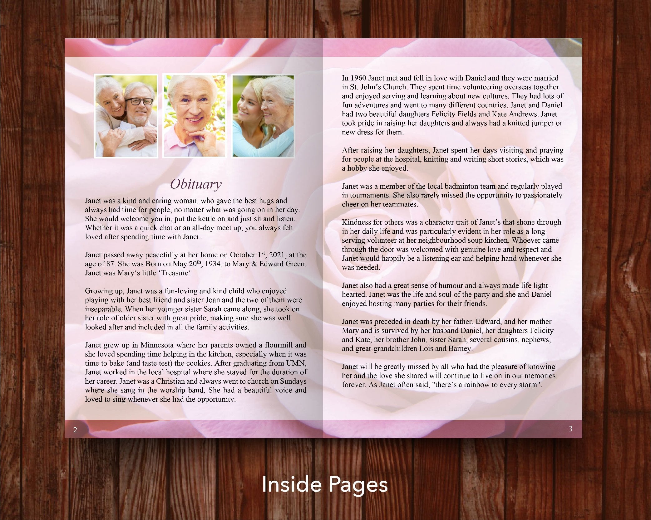 12 Page Pink Rose Funeral Program Template – Funeral Templates