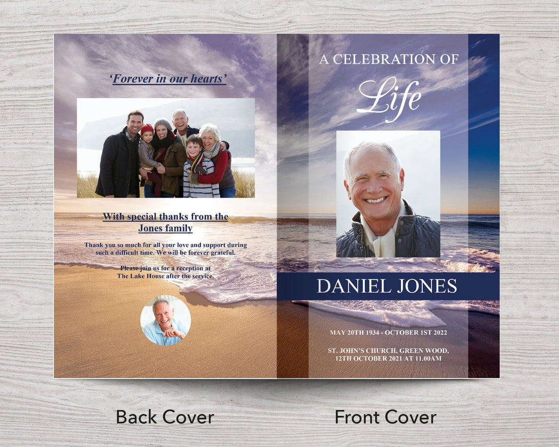 12 Page Waves Funeral Program Template – Funeral Templates