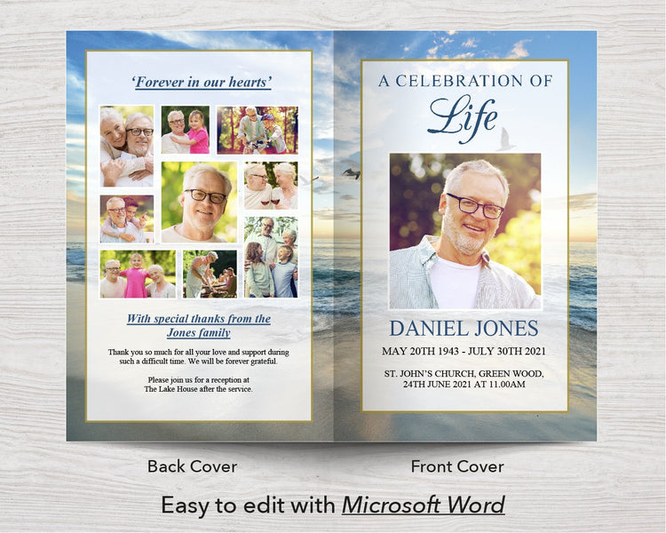 4 Page Beach Sunrise Funeral Program Template – Funeral Templates