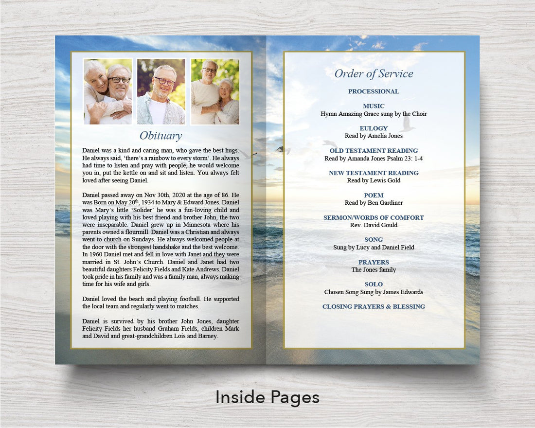 4 Page Beach Sunrise Funeral Program Template – Funeral Templates