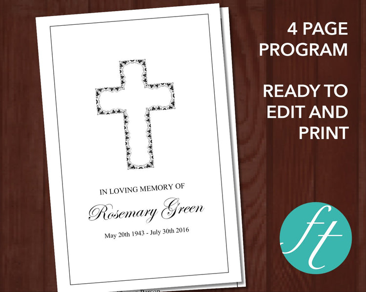 4 Page Cross Funeral Program Template – Funeral Templates