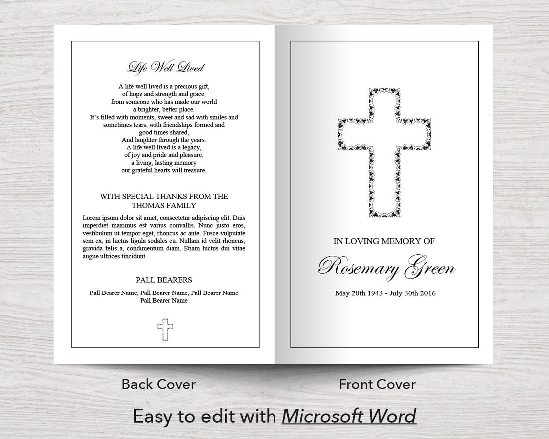 4 Page Cross Funeral Program Template – Funeral Templates
