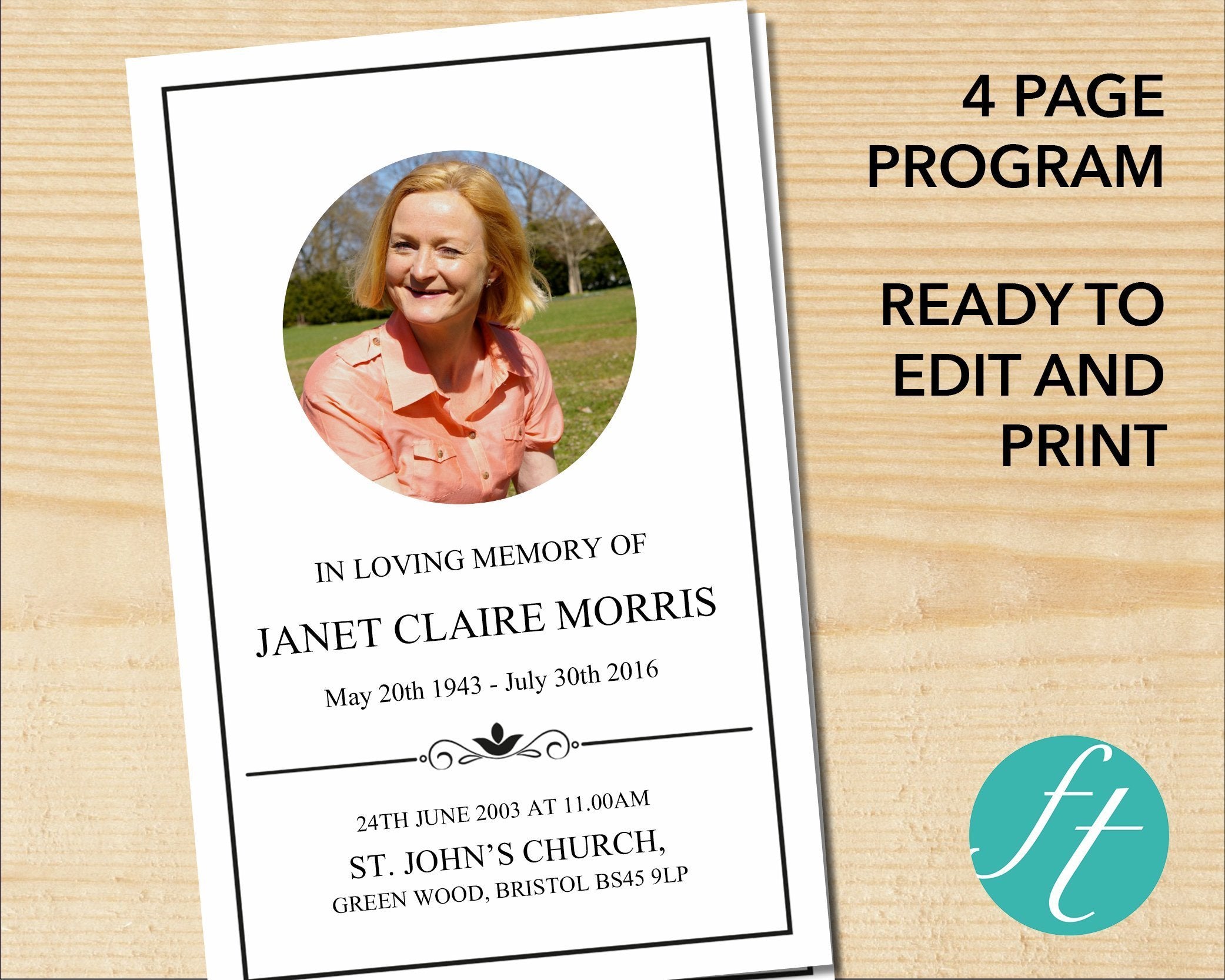 4 Page Elegant Funeral Program Template – Funeral Templates