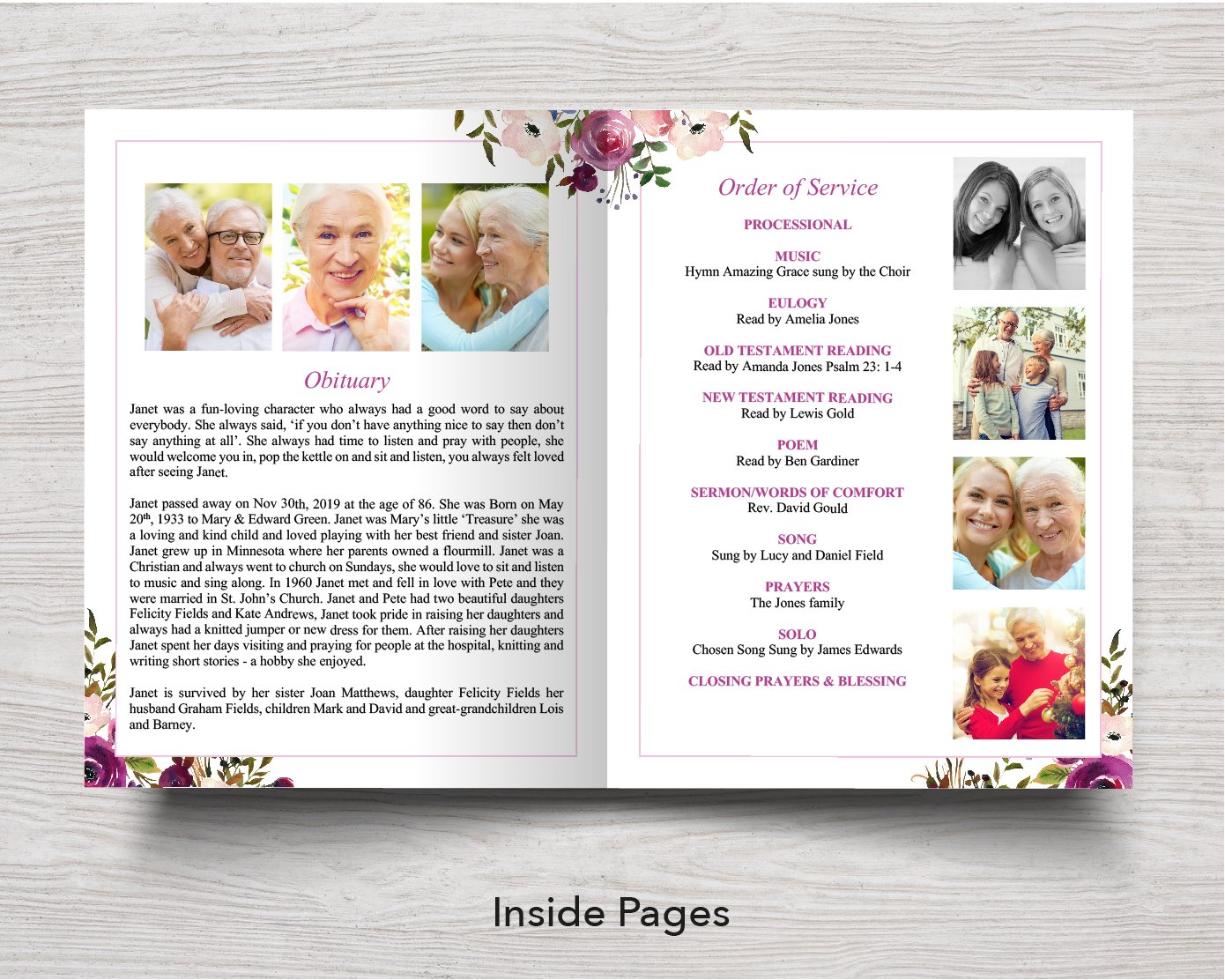4 Page Floral Display Funeral Program Template (11 x 17 inches ...